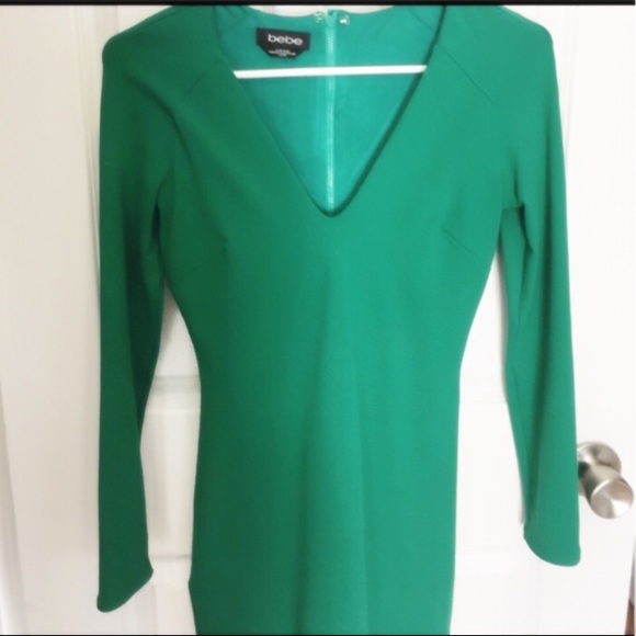 Dresses | Bebe Long Sleeve Emerald Green Body Con Dress | Poshmark